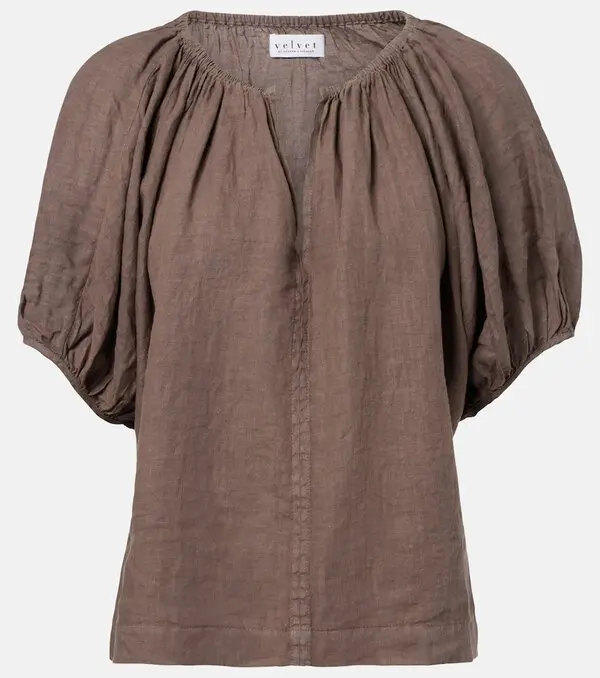 Velvet By Graham & Spencer Cosette Linen Blouse - Brown
