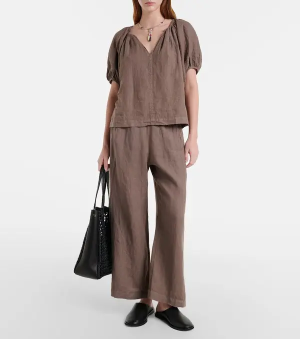 Velvet By Graham & Spencer Cosette Linen Blouse - Brown