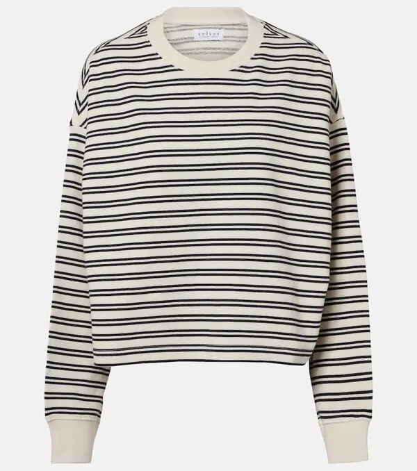 Velvet By Graham & Spencer Isabelle Striped Cotton Jersey Sweatshirt - White