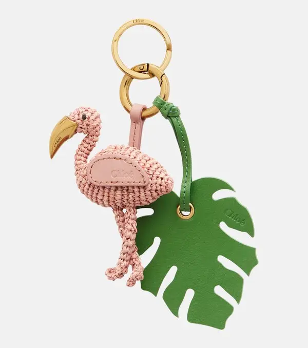 Chloé Symbols Flamingo Raffia Keychain - Pink