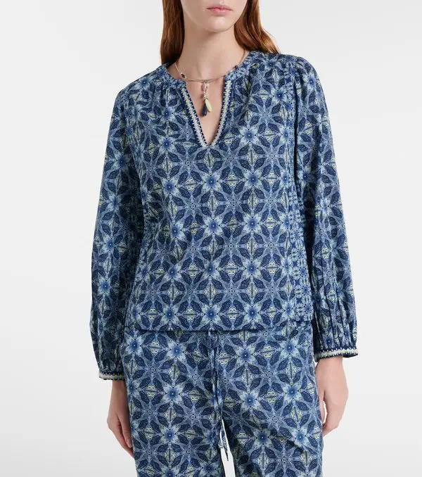 Velvet By Graham & Spencer Claudie Printed Cotton Blouse - Blue