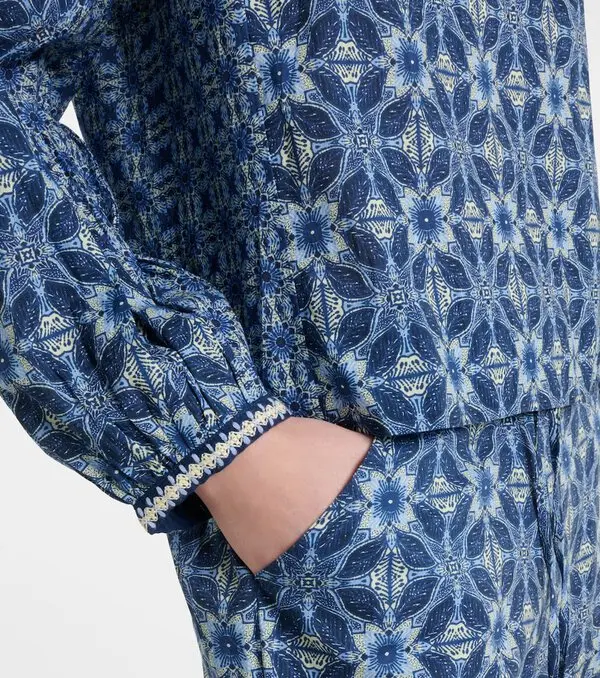 Velvet By Graham & Spencer Claudie Printed Cotton Blouse - Blue