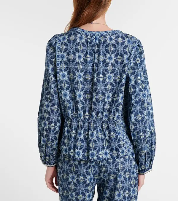 Velvet By Graham & Spencer Claudie Printed Cotton Blouse - Blue