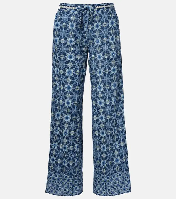 Velvet By Graham & Spencer Kendra Printed Cotton Wide-leg Pants - Blue