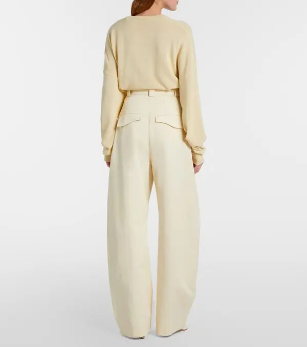 Sportmax Idoneo Cotton Gabardine Wide-leg Pants - White