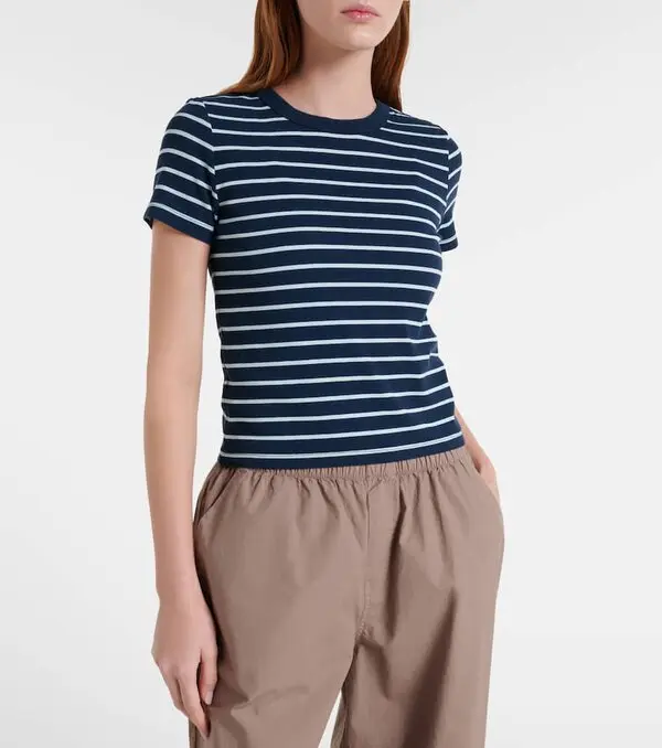 Velvet By Graham & Spencer Brenda Striped Cotton-blend T-shirt - Blue