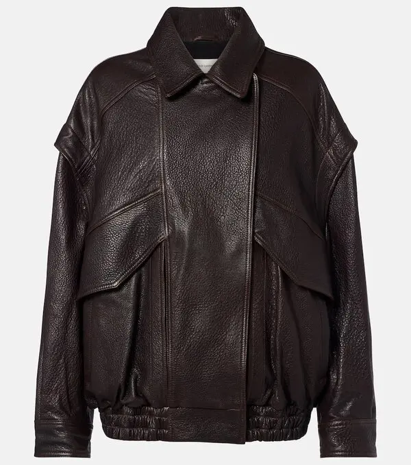 Nour Hammour Micah Leather Bomber Jacket - Brown