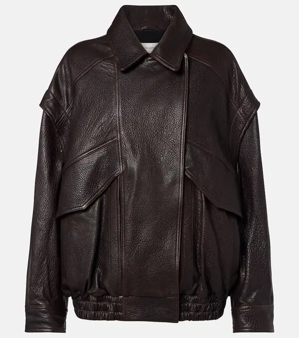Nour Hammour Micah Leather Bomber Jacket - Brown