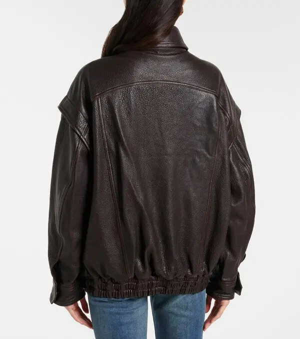 Nour Hammour Micah Leather Bomber Jacket - Brown