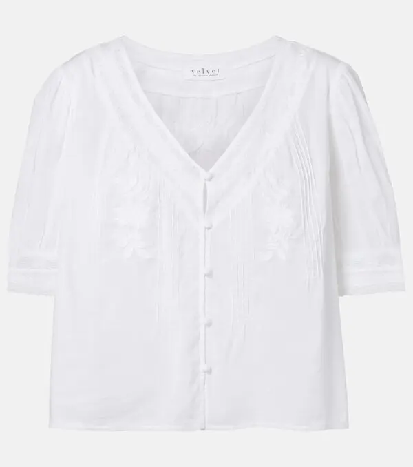 Velvet By Graham & Spencer Mavis Lace-trimmed Cotton Blouse - White