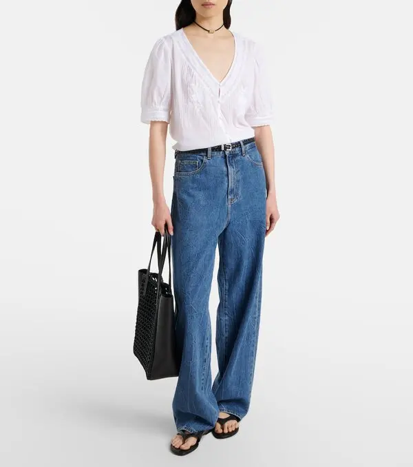 Velvet By Graham & Spencer Mavis Lace-trimmed Cotton Blouse