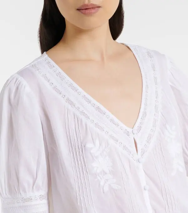 Velvet By Graham & Spencer Mavis Lace-trimmed Cotton Blouse