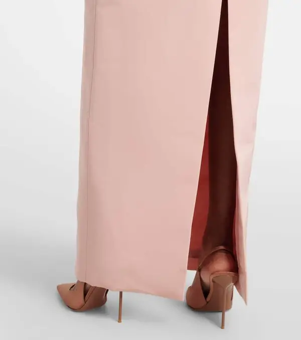 Oscar De La Renta Feather-trimmed Silk Faille Bustier Gown