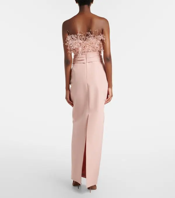 Oscar De La Renta Feather-trimmed Silk Faille Bustier Gown