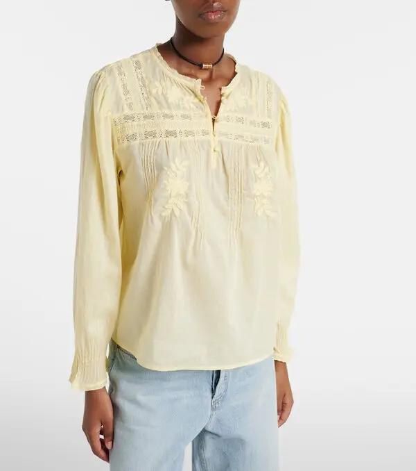 Velvet By Graham & Spencer Byrdie Lace-trimmed Cotton Blouse