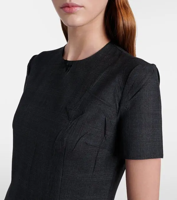 Prada Checked Virgin Wool Midi Dress