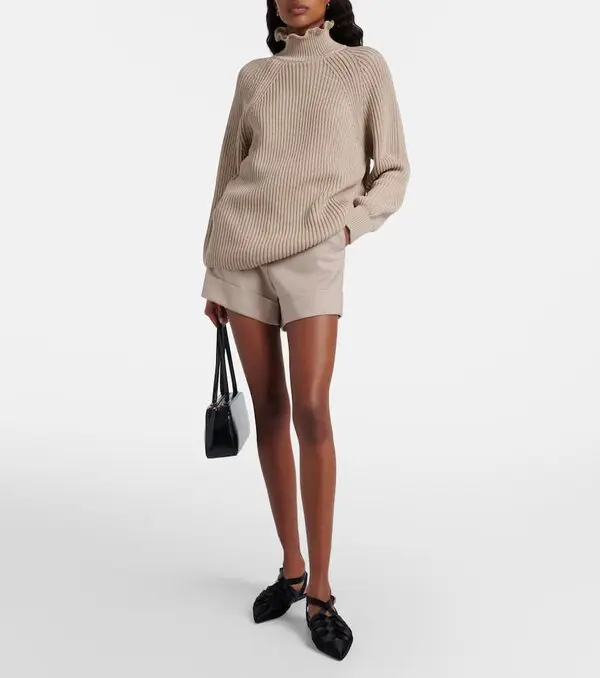 Max Mara Camino Ruffled Cotton Turtleneck Sweater - Beige