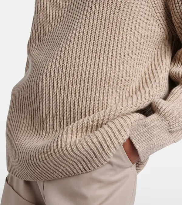 Max Mara Camino Ruffled Cotton Turtleneck Sweater - Beige