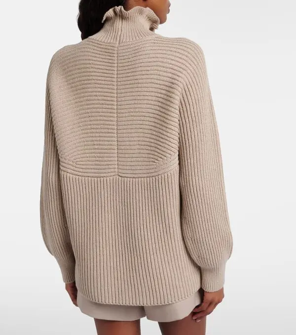 Max Mara Camino Ruffled Cotton Turtleneck Sweater - Beige