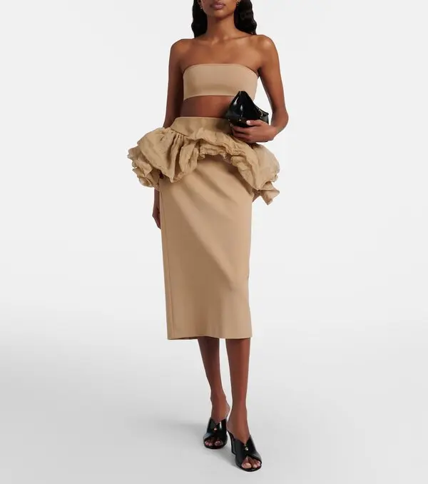 Max Mara Baccano Peplum Pencil Skirt - Beige