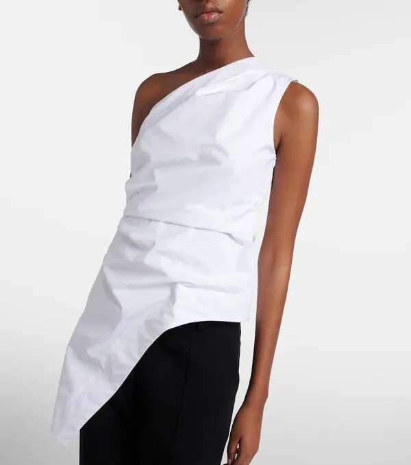 RÓHE Asymmetric One-shoulder Cotton Poplin Top - White