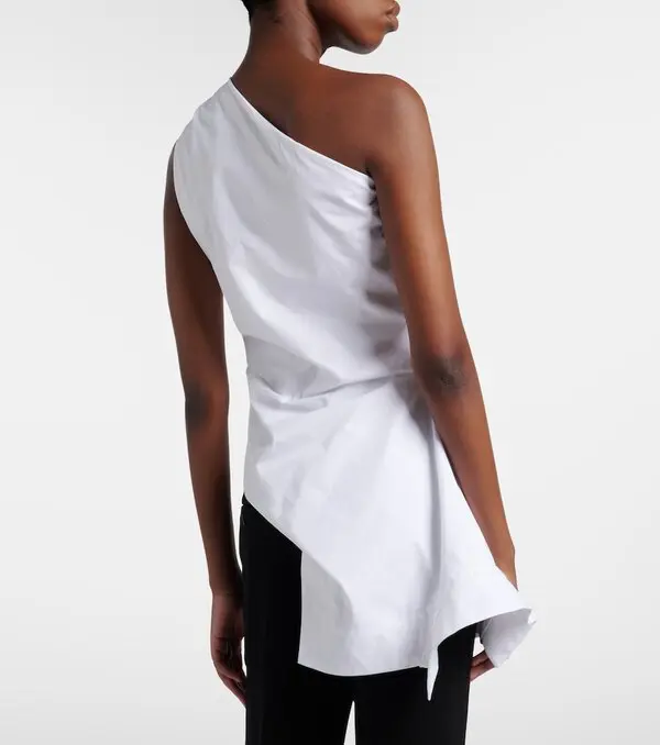 RÓHE Asymmetric One-shoulder Cotton Poplin Top - White