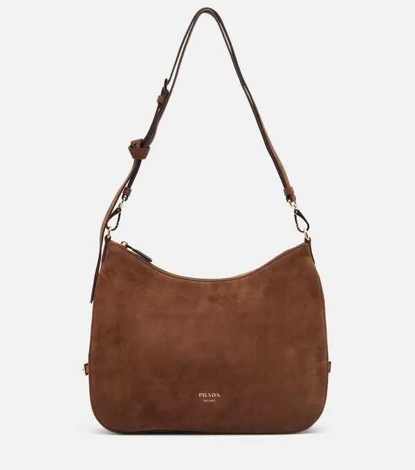 Prada Aimée Large Suede Shoulder Bag - Brown