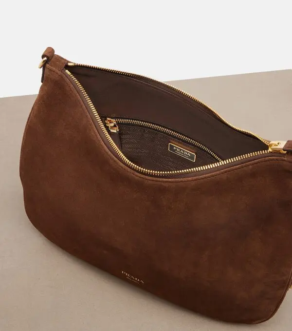 Prada Aimée Large Suede Shoulder Bag - Brown