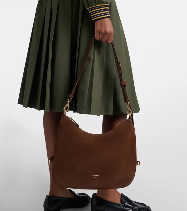 Prada Suede Shoulder Bag - Brown