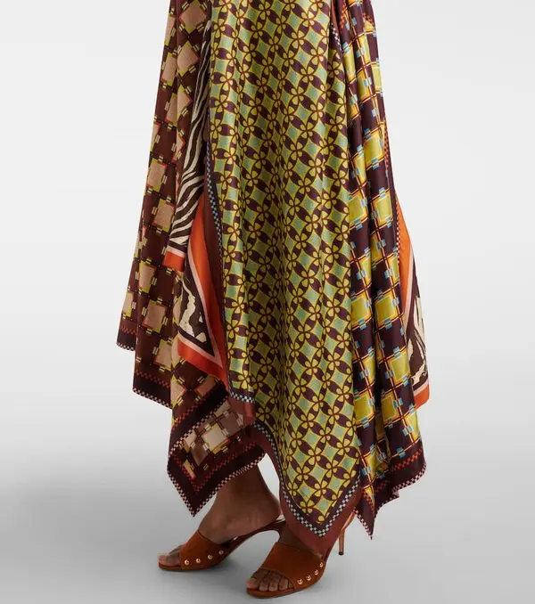 ALEMAIS Asymmetrical Printed Silk Twill Midi Dress - Multicoloured