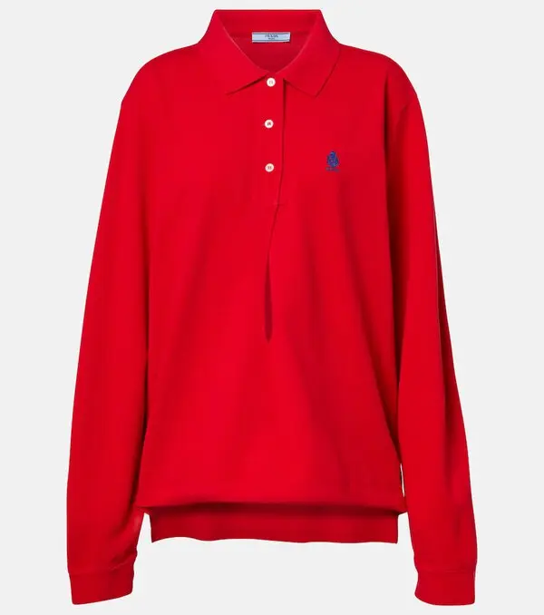 Prada Logo Cotton Piqu Polo Shirt - Red