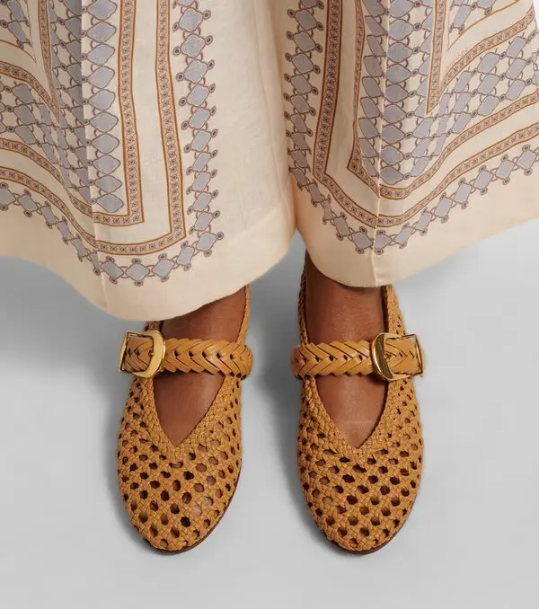 Zimmermann Alchemy Woven Leather Mary Jane Flats - Brown