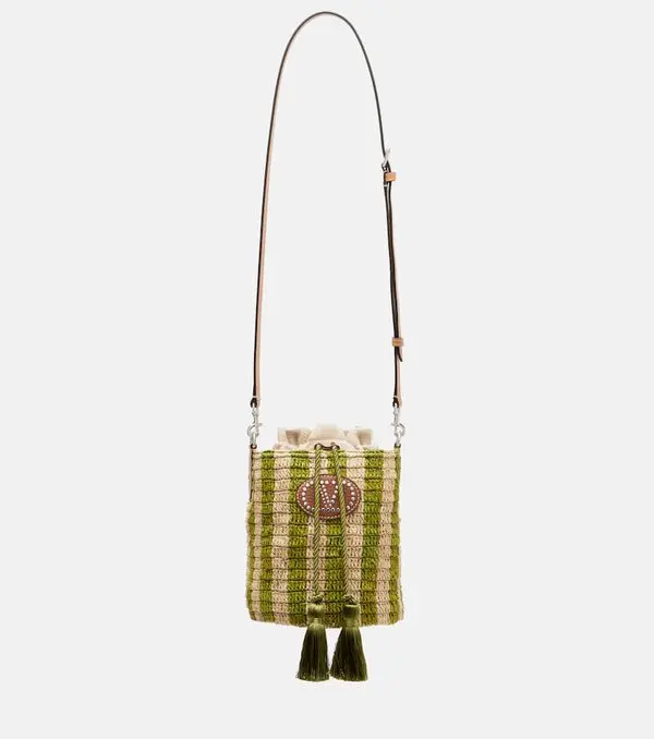 Valentino Garavani Vlogo Mini Raffia Crossbody Bag - Green
