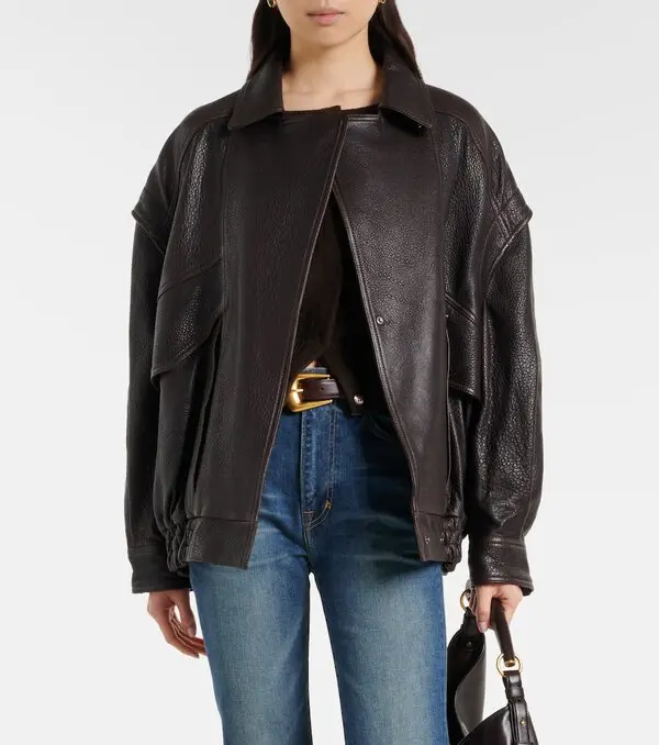 Nour Hammour Micah Leather Bomber Jacket - Brown