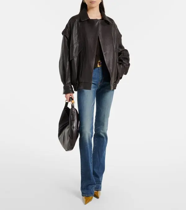 Nour Hammour Micah Leather Bomber Jacket - Brown