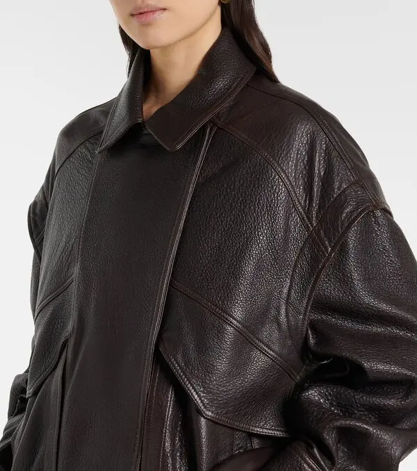 Nour Hammour Micah Leather Bomber Jacket - Brown