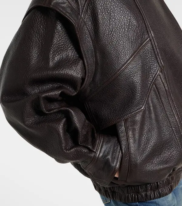 Nour Hammour Micah Leather Bomber Jacket - Brown