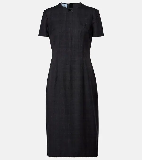 Prada Checked Virgin Wool Midi Dress
