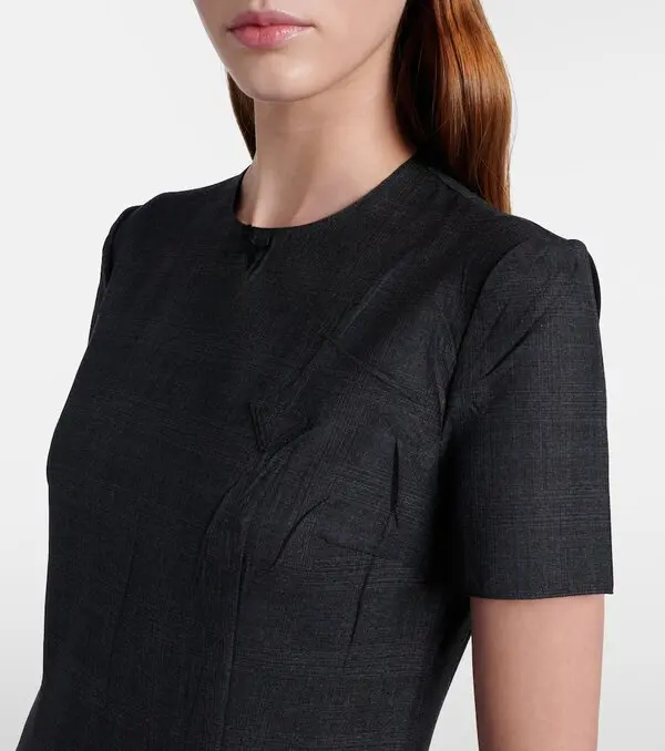 Prada Checked Virgin Wool Midi Dress