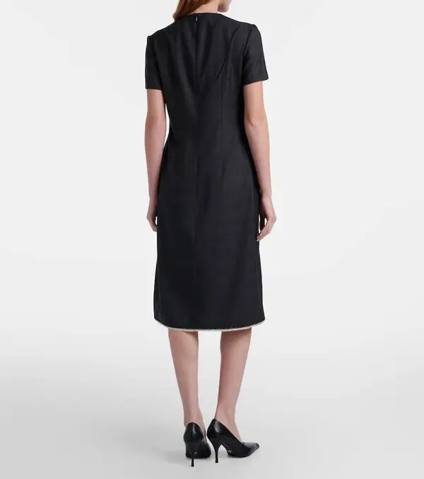 Prada Checked Virgin Wool Midi Dress