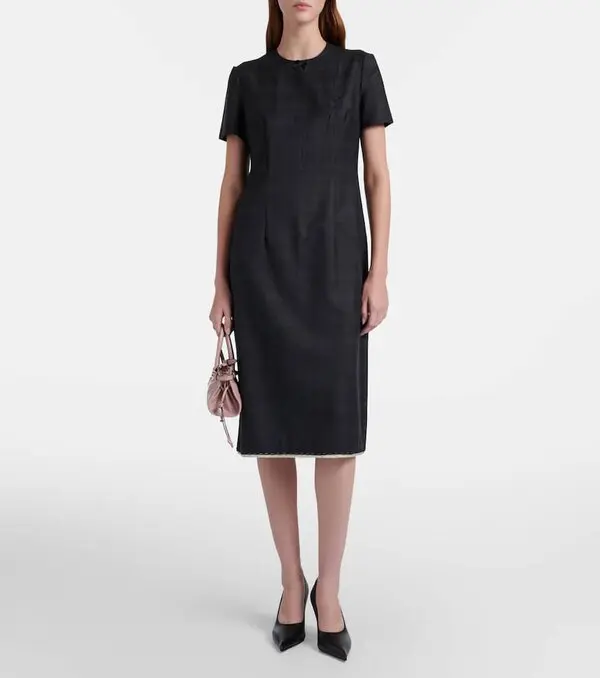 Prada Checked Virgin Wool Midi Dress