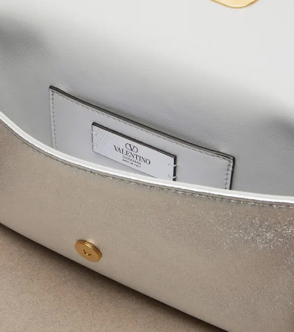 Valentino Garavani Devain Small Metallic Leather Shoulder Bag - Silver
