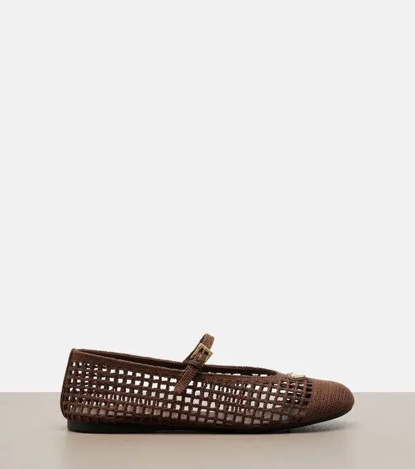 Prada Crochet Mary Jane Flats - Brown