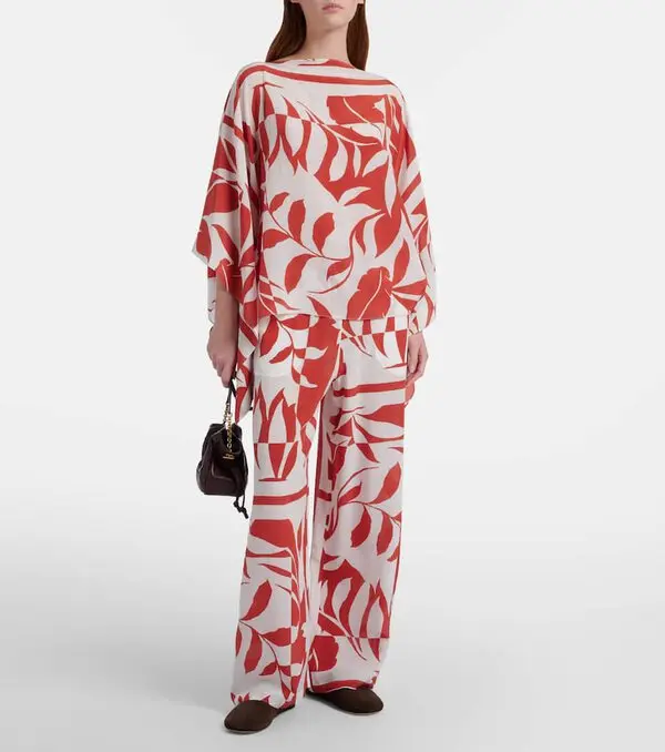 Max Mara Voto Printed Silk Wide-leg Pants - Red