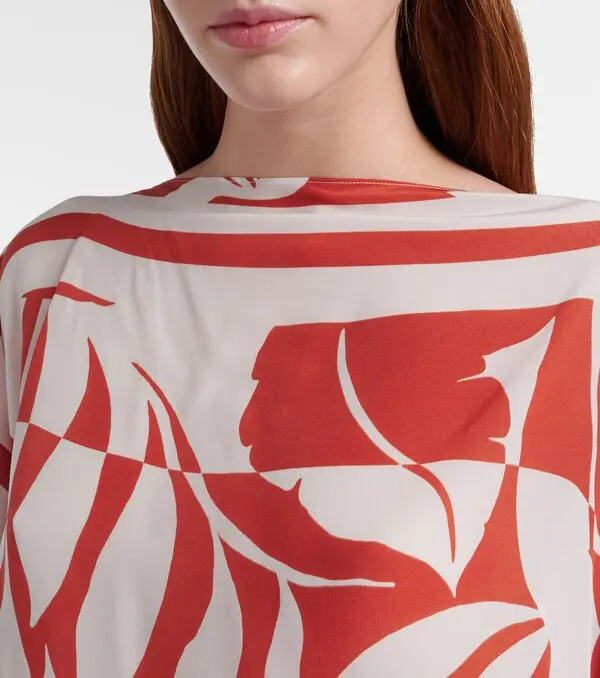 Max Mara Tambuto Printed Silk Blouse - Red