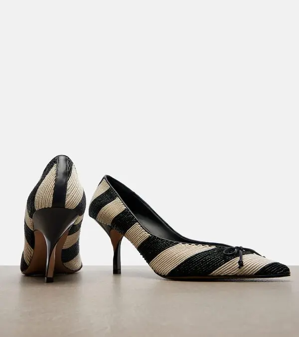 Jacquemus Tourni Striped Raffia-effect Pumps