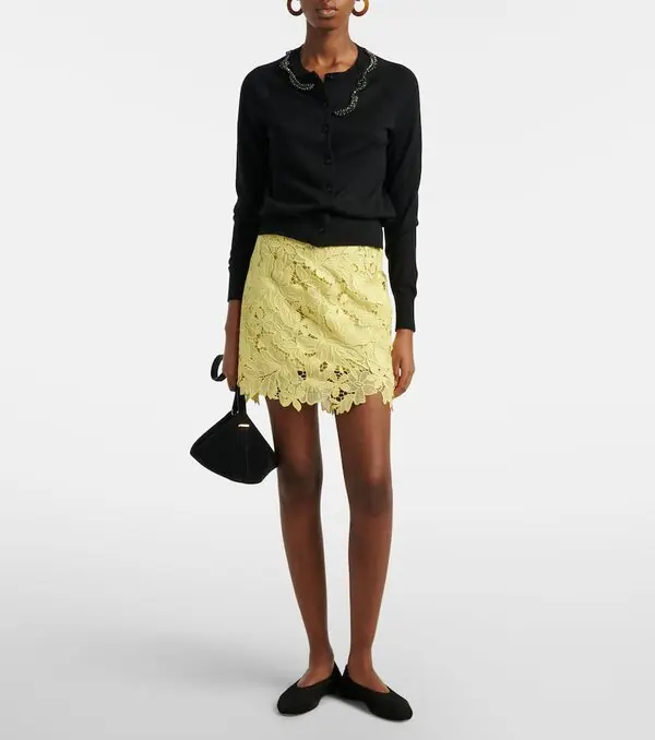 Sportmax Bora Floral Lace Miniskirt - Yellow
