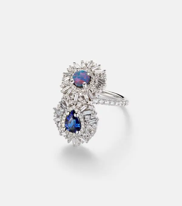 SUZANNE KALAN 18kt White Gold Ring With Sapphire, Opal, And Diamonds - Silver