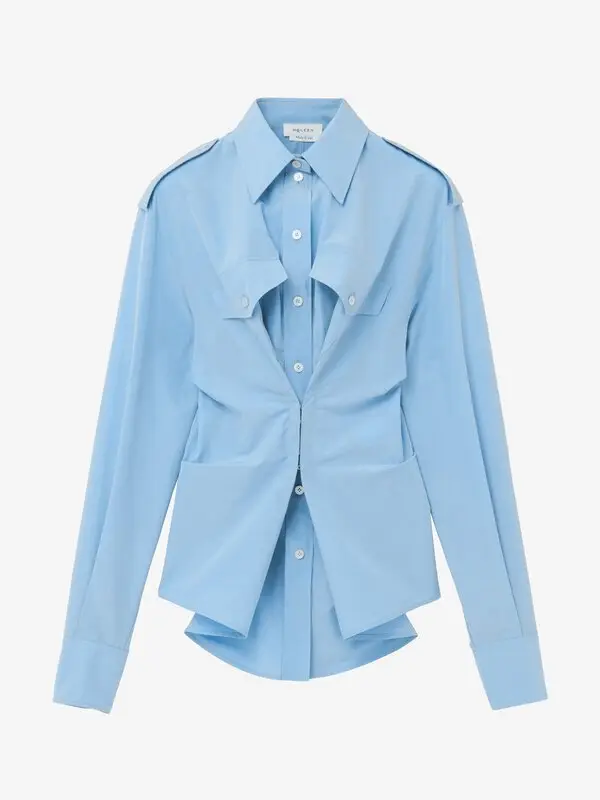 Alexander McQueen Gathered Long-sleeved Shirt - Blue