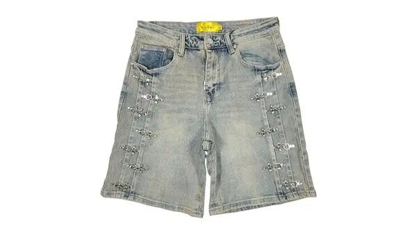 GUAPI Vintage Aviation Clasp Denim Shorts - Blue